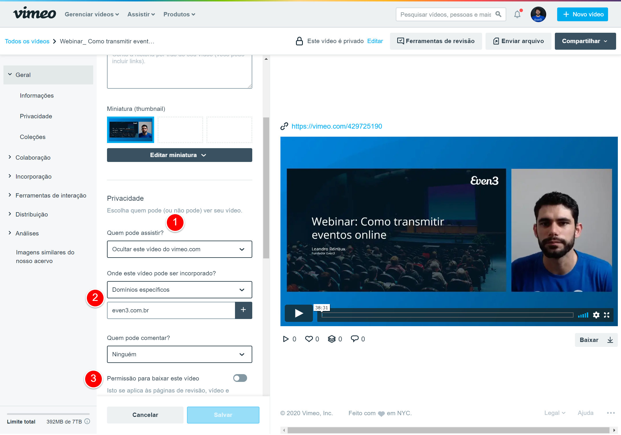 Como obter o link do Vimeo – Central de Ajuda